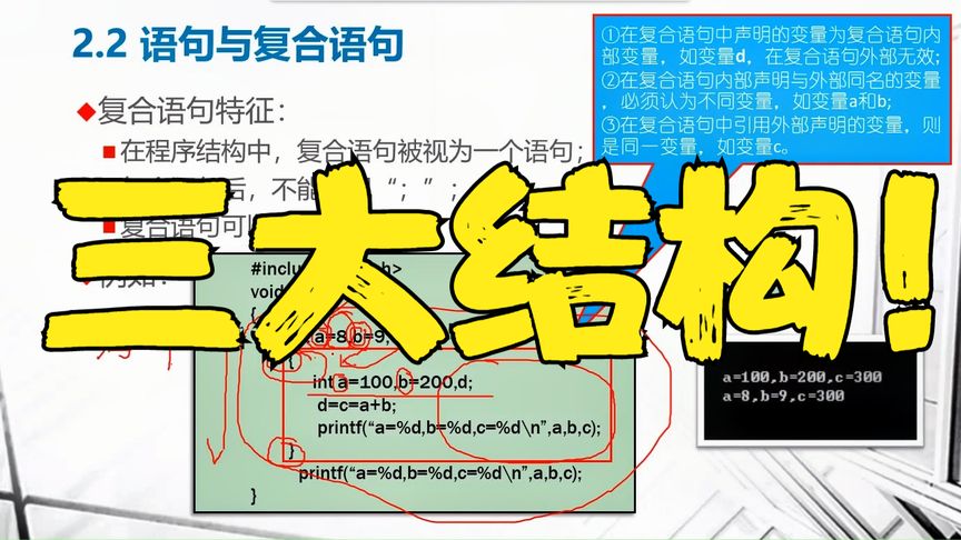 结构化程序设计?《C语言》第13讲。三大控制结构 + 复合语句