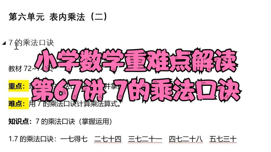 小学数学重难点解读:7的乘法口诀
