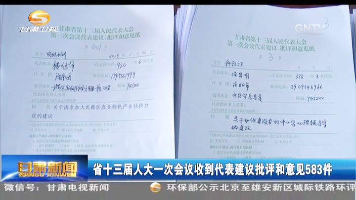 甘肃省十三届人大一次会议 收到代表建议批评和意见583件
