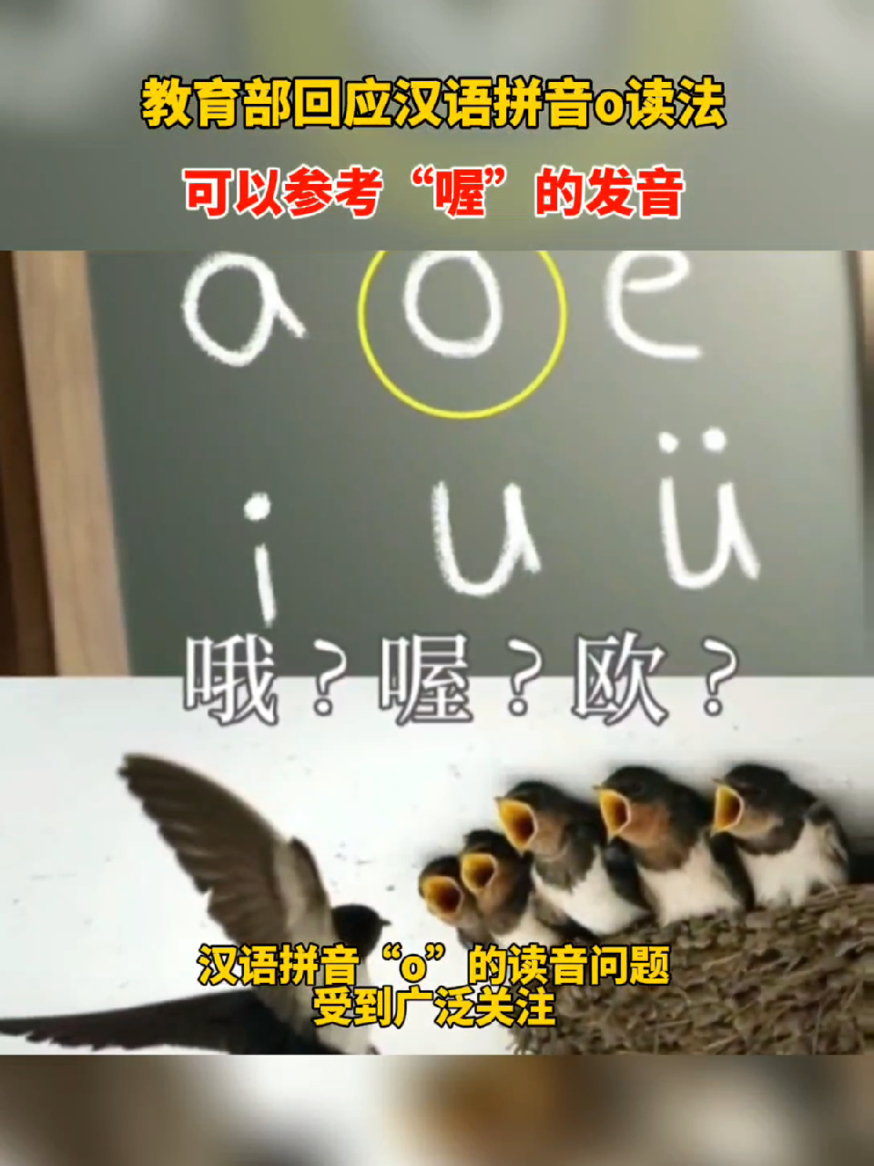 教育部回应汉语拼音o读法:可以参考"喔"的发音