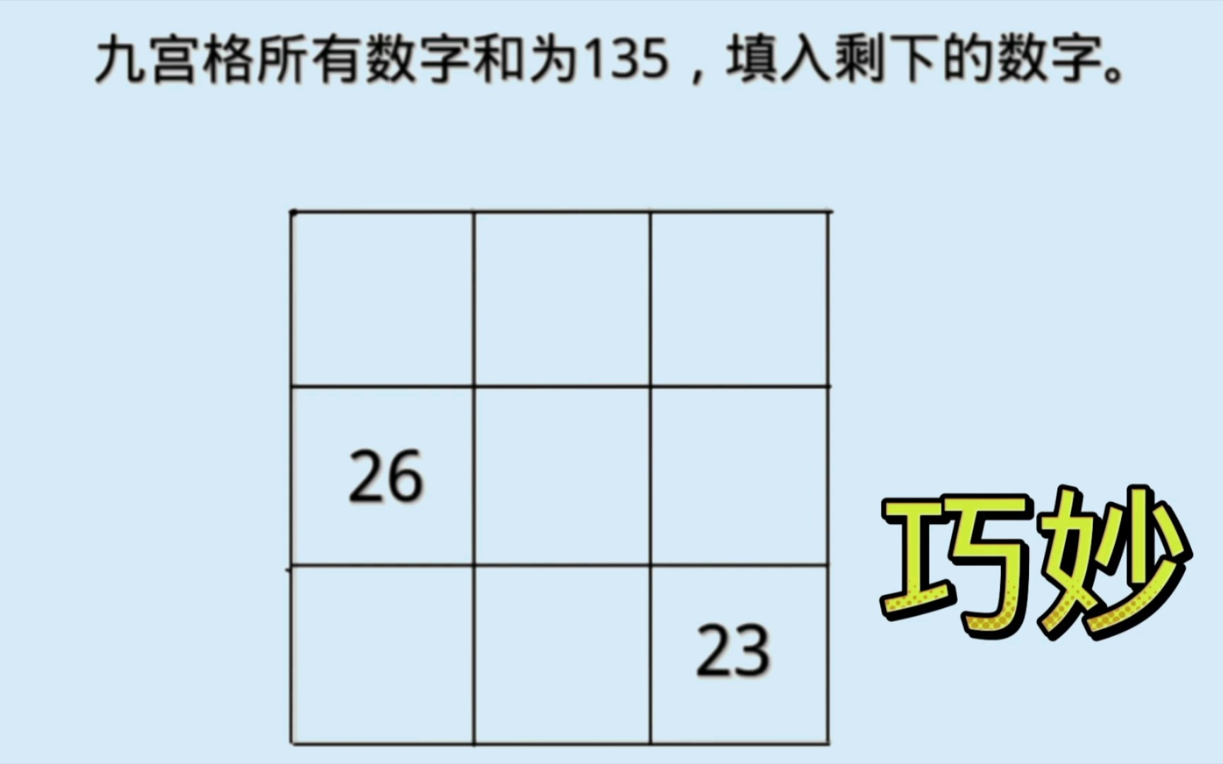 小学奥数,九宫格填数字难倒了尖子生。