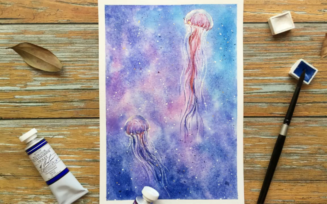 【水彩】梦幻水母水彩过程