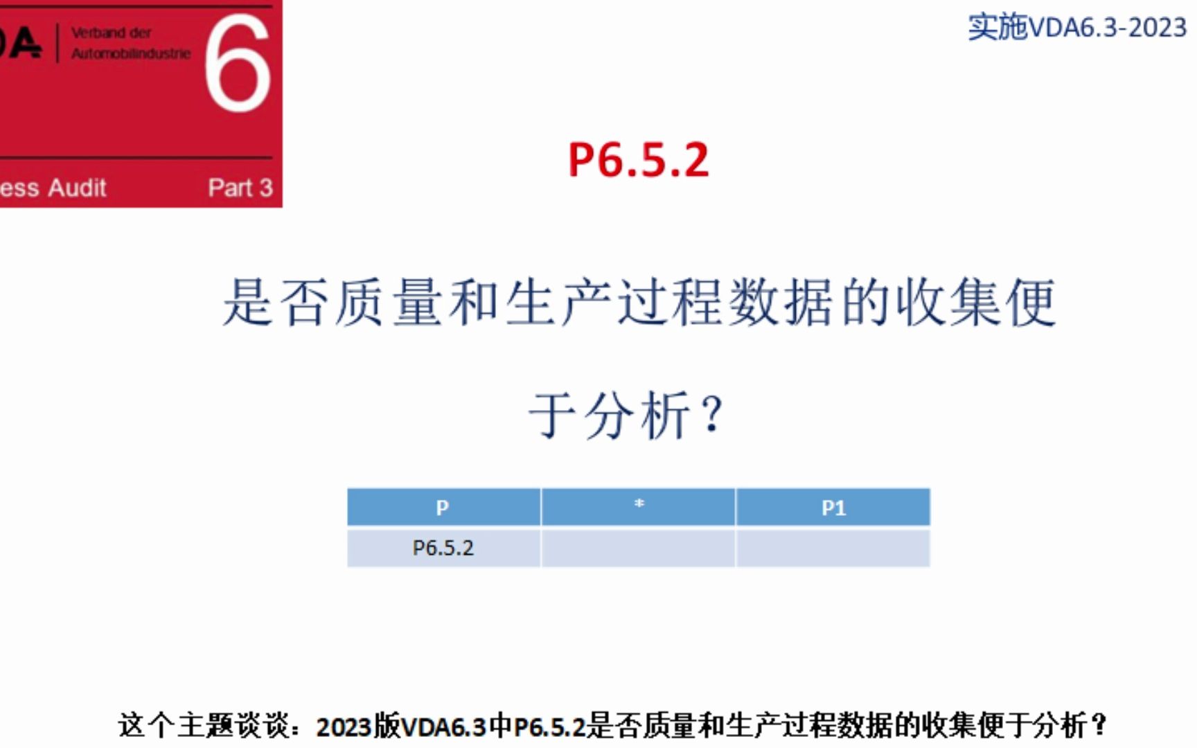 P6.5.2 质量和过程数据的评价—实施VDA6.3-2023
