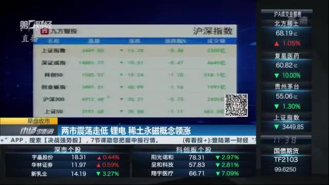 两市震荡走低 医药领跌 锂电、稀土永磁领涨|早市收盘