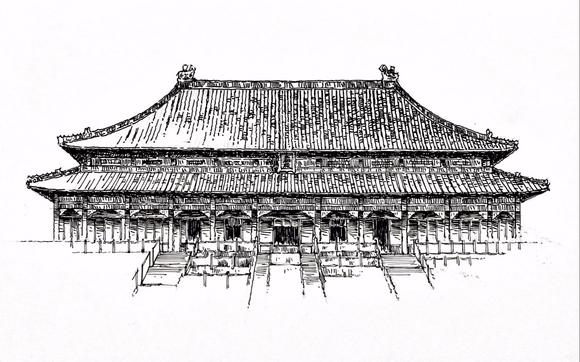 【中国古建筑速写】 北京故宫 太和殿 对称建筑绘制过程