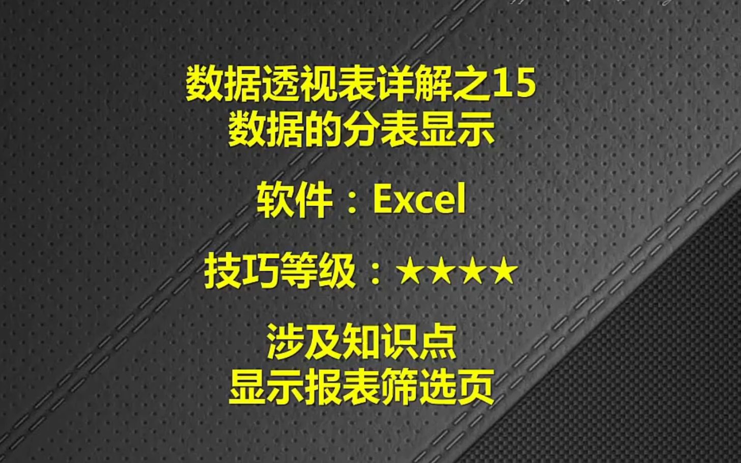 EXCEL数据透视表详解15:数据的分表显示