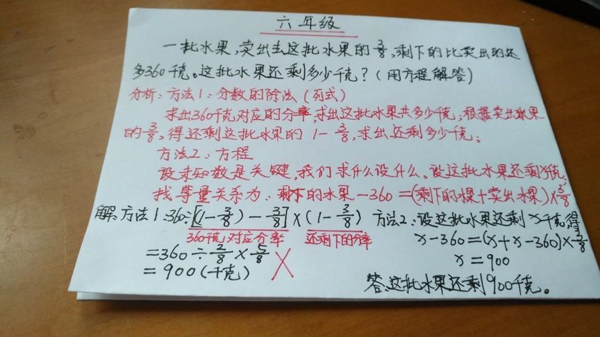 016010人教版六年级分数除法和方程解决问题对比