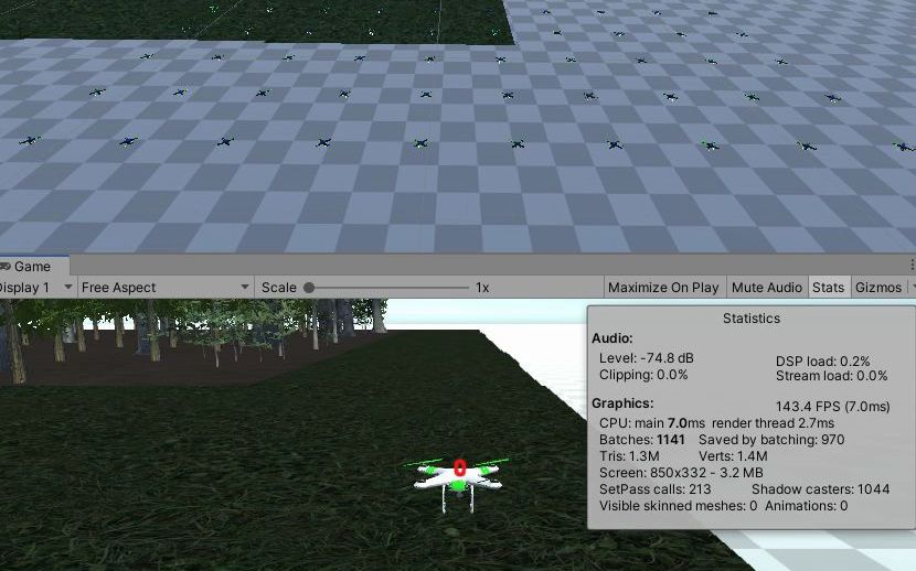 基于Unity3D的100架无人机仿真测试