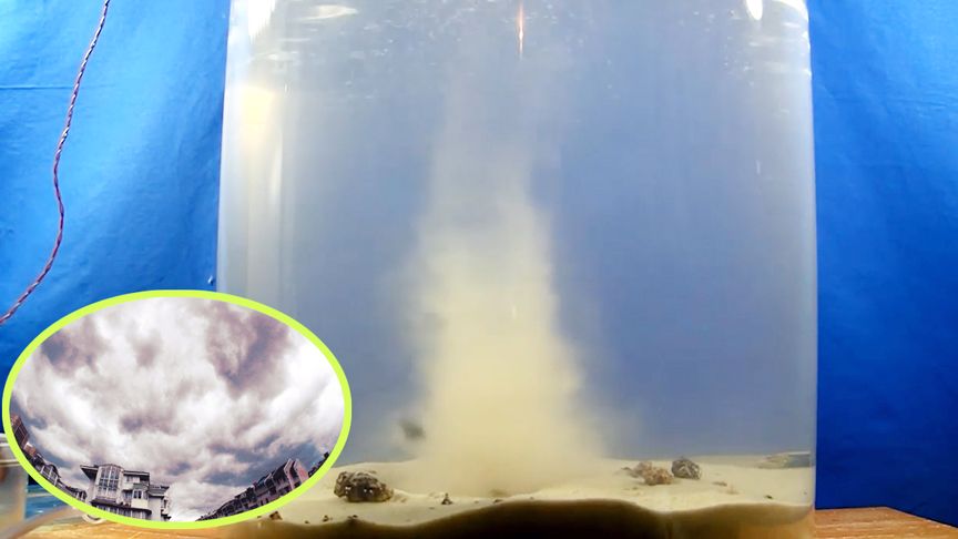 实验模拟海上龙卷风形成原理,这回知道超强台风天鸽怎么来的吧