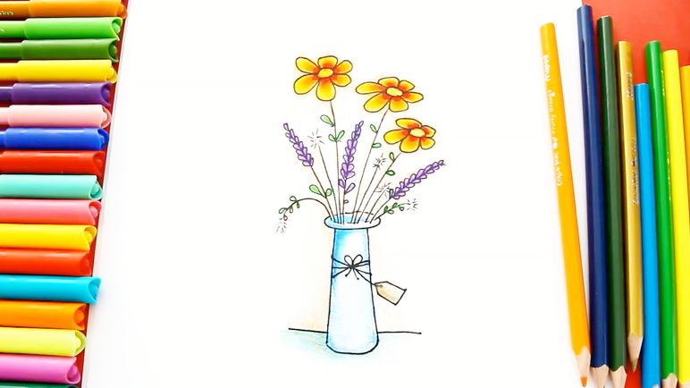 简笔画 画个简单的花瓶 再配上几朵素净的花 漂亮又好学