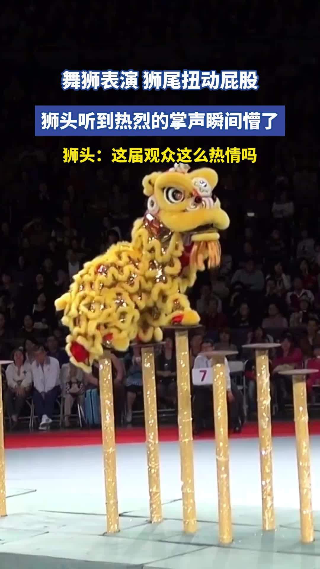 舞狮表演,狮尾扭动屁股,狮头听到热烈的掌声瞬间懵了