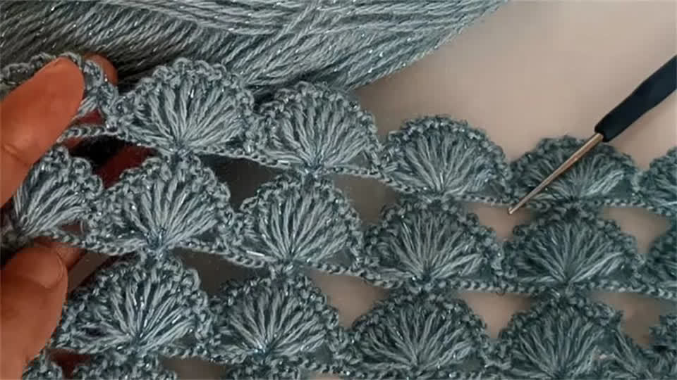 钩针编织漂亮的扇形花样,简单易学,新手看看都会