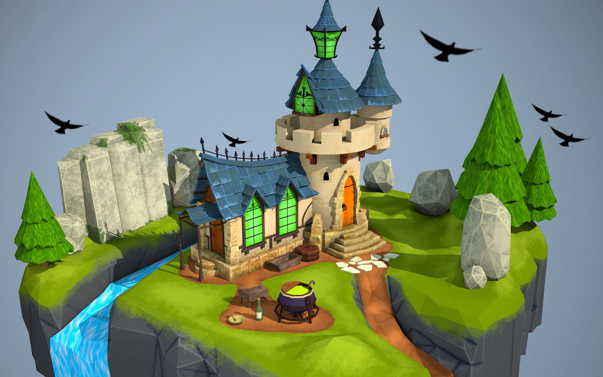 3D小型游戏场景建模、手绘低模小房子视频教程