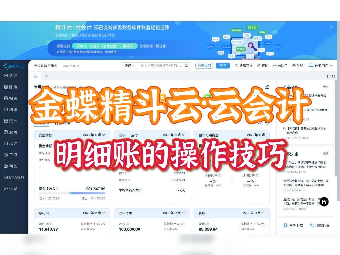 No.6金蝶精斗云·云会计明细账的查询、打印、分享与导出操作