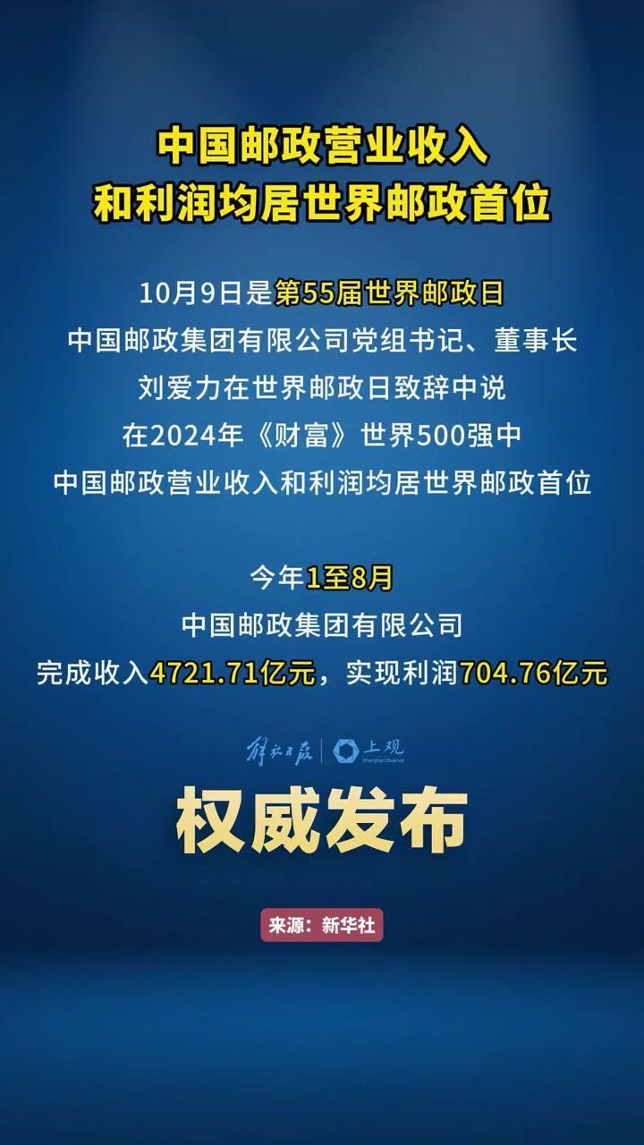 #中国邮政营业收入和利润均居世界邮政首位