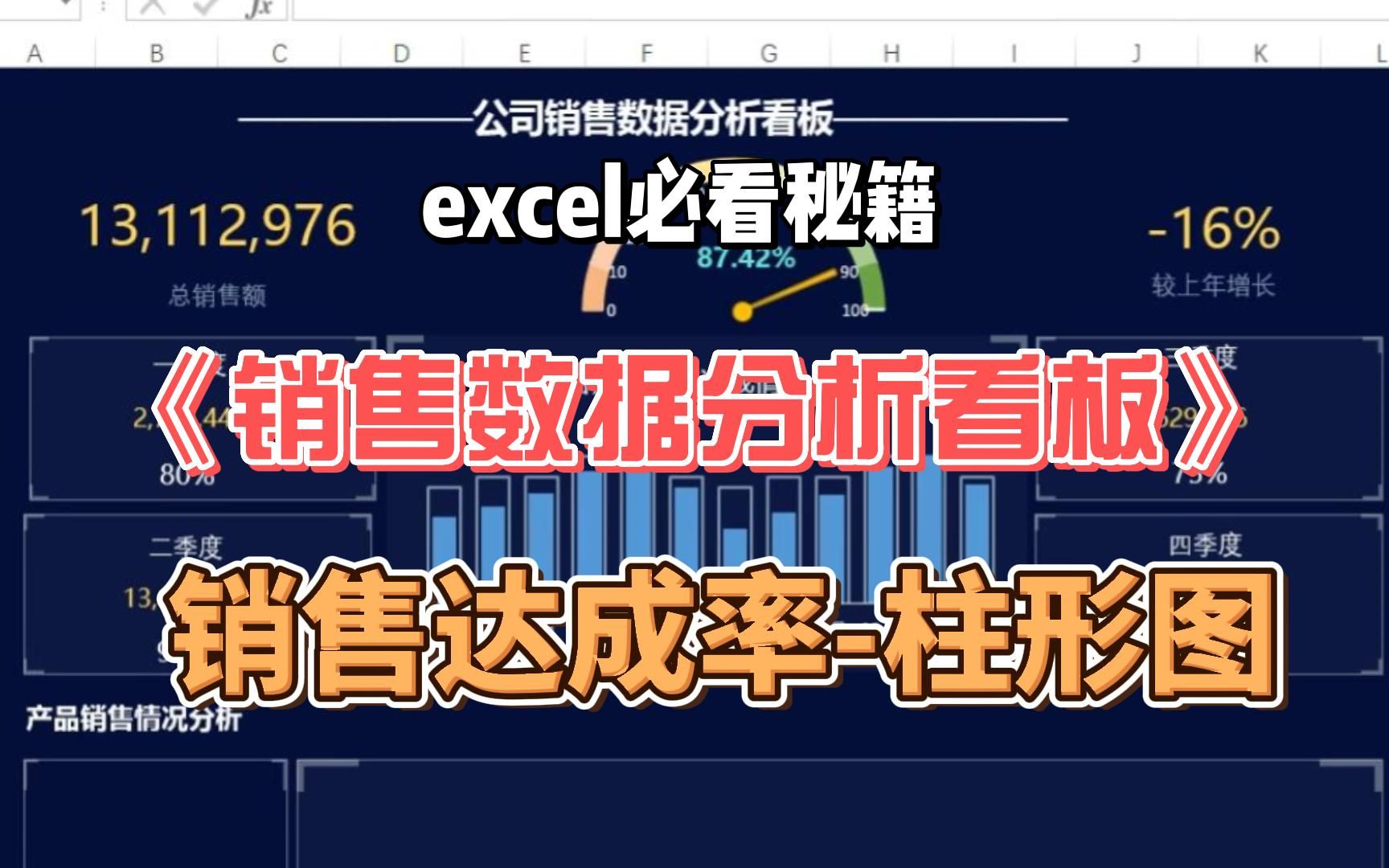 excel技巧:销售达成率-柱形图(销售数据分析看板),让你轻松学会