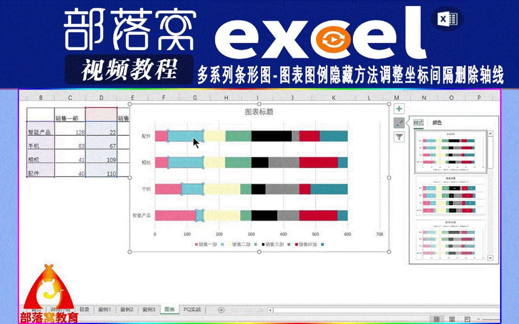 excel多系列条形图视频:图表图例隐藏方法调整坐标间隔删除轴线