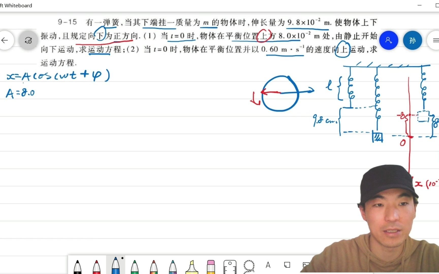 大学物理习题讲解-第九章-振动-9-15-弹簧简谐振动的运动方程