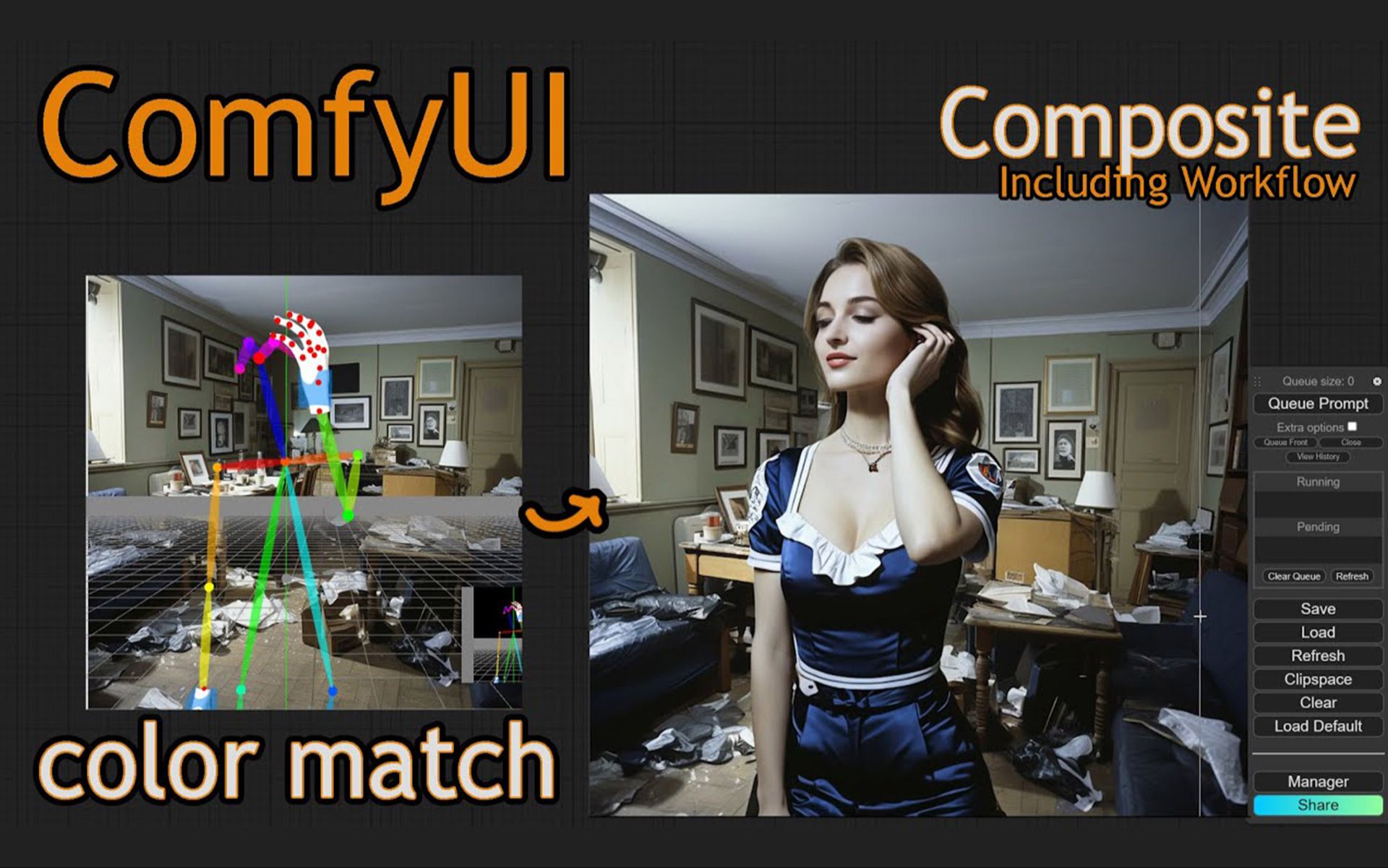 ComfyUI修复人物角色姿势颜色自动匹配复合工作流夸克网盘下载使用...