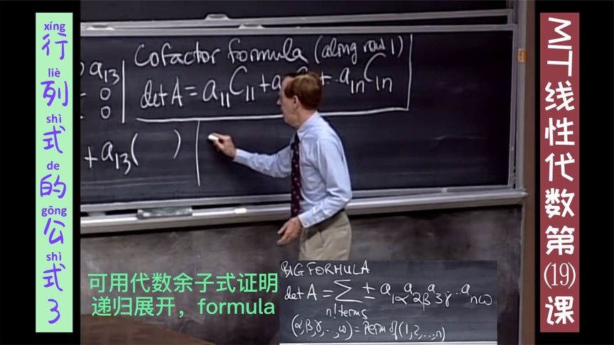 行列式的计算公式【4/4】【MIT线性代数】【余子式和排列】数学君
