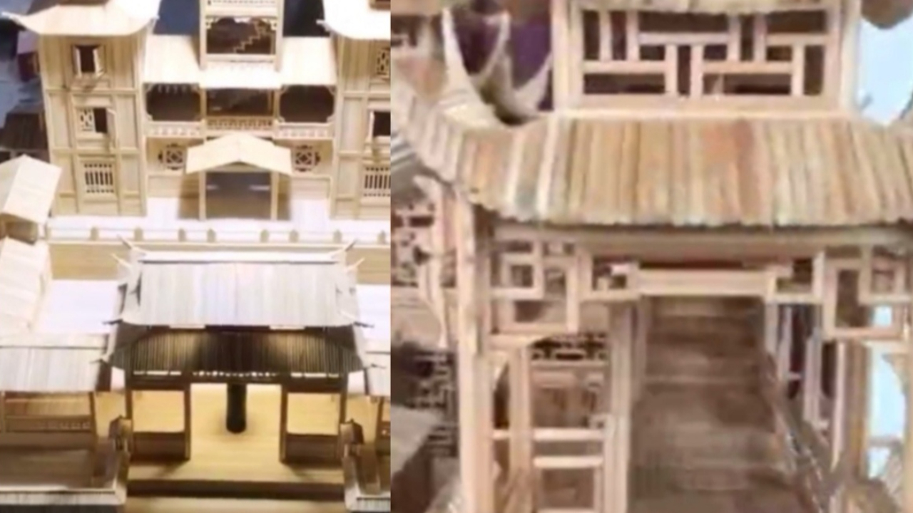 手工艺人用3200根筷子,耗时50天搭出古代建筑楼群