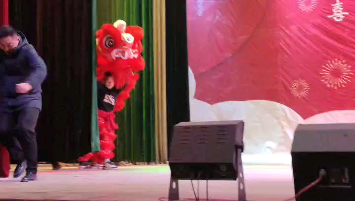学校跨年晚会的舞狮表演。