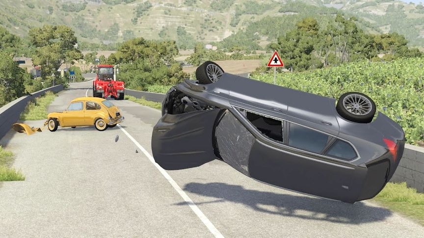 BeamNG：糟糕的急转弯高速超车事故，拟真车祸模拟