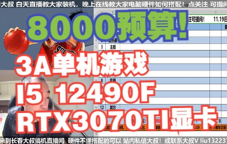 ...要求 玩 2K分辨率 3A单机游戏,I5 12490F+3070TI显卡,装机方案讲解!