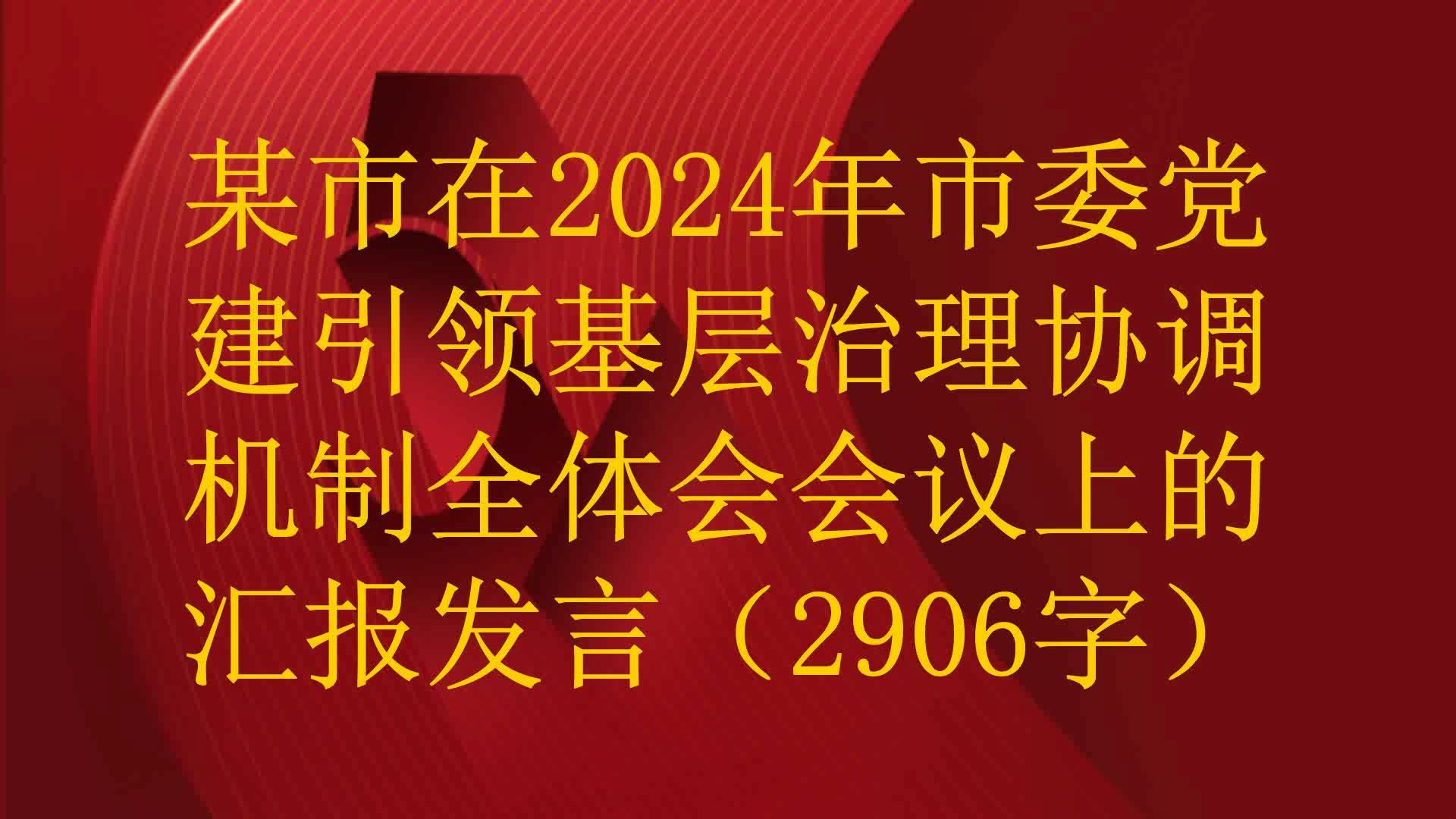 某市在2024年市委党建引领基层治理协调机制全体会会议上的汇报...