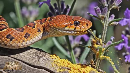 舌头沾满黄金粉响尾蛇狂蹭树皮,嫌弃花粉味道太重!