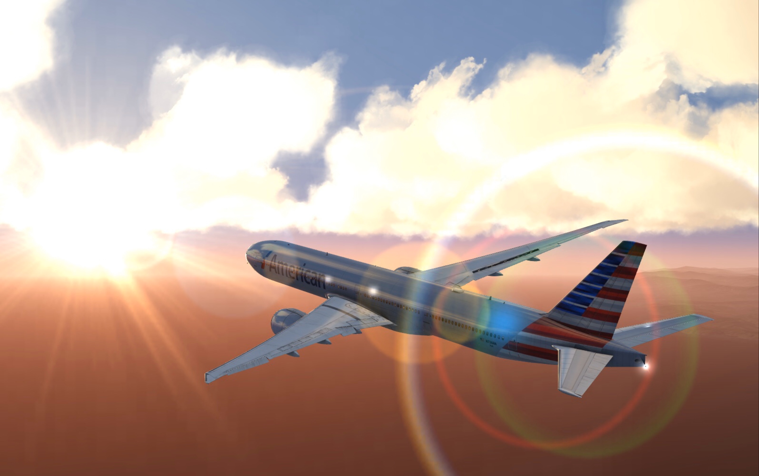【Aerofly】美航777-300黄昏渲染Aerofl黄昏起飞iPad推荐的飞机模拟...