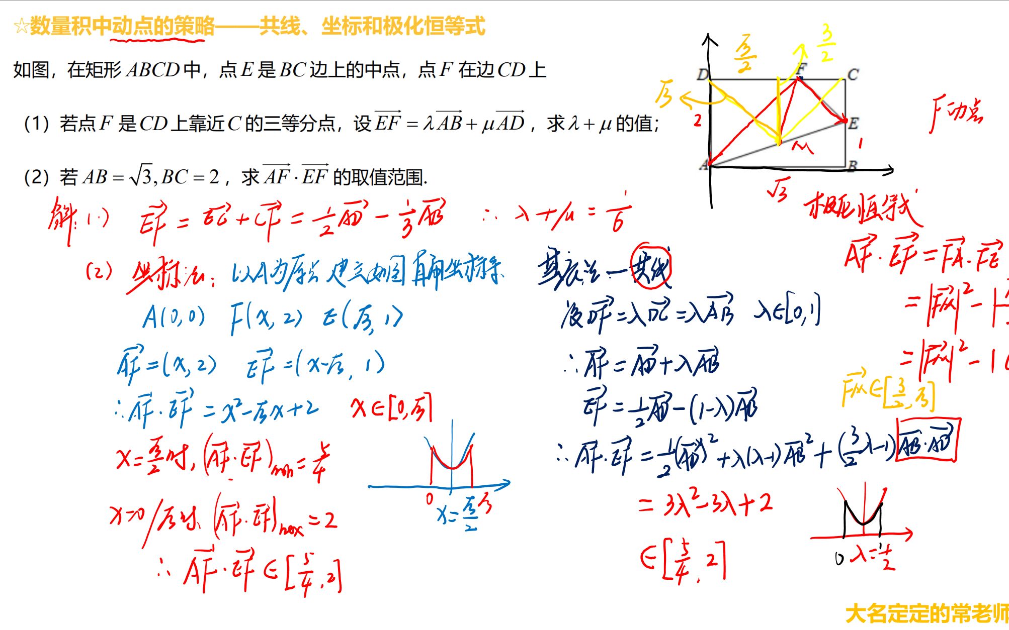 【平面向量】D016数量积动点的策略——共线、坐标和极化恒等式