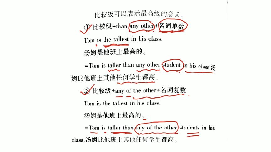 中考专题复习之比较级表最高级含义,any other+名词单数要牢记