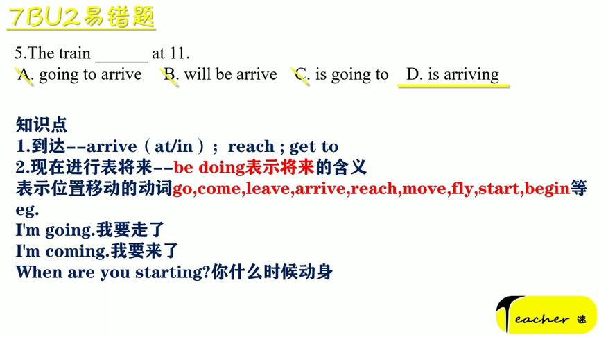 速来也 7BU2 将来时易错考点3-现在进行be doing表将来