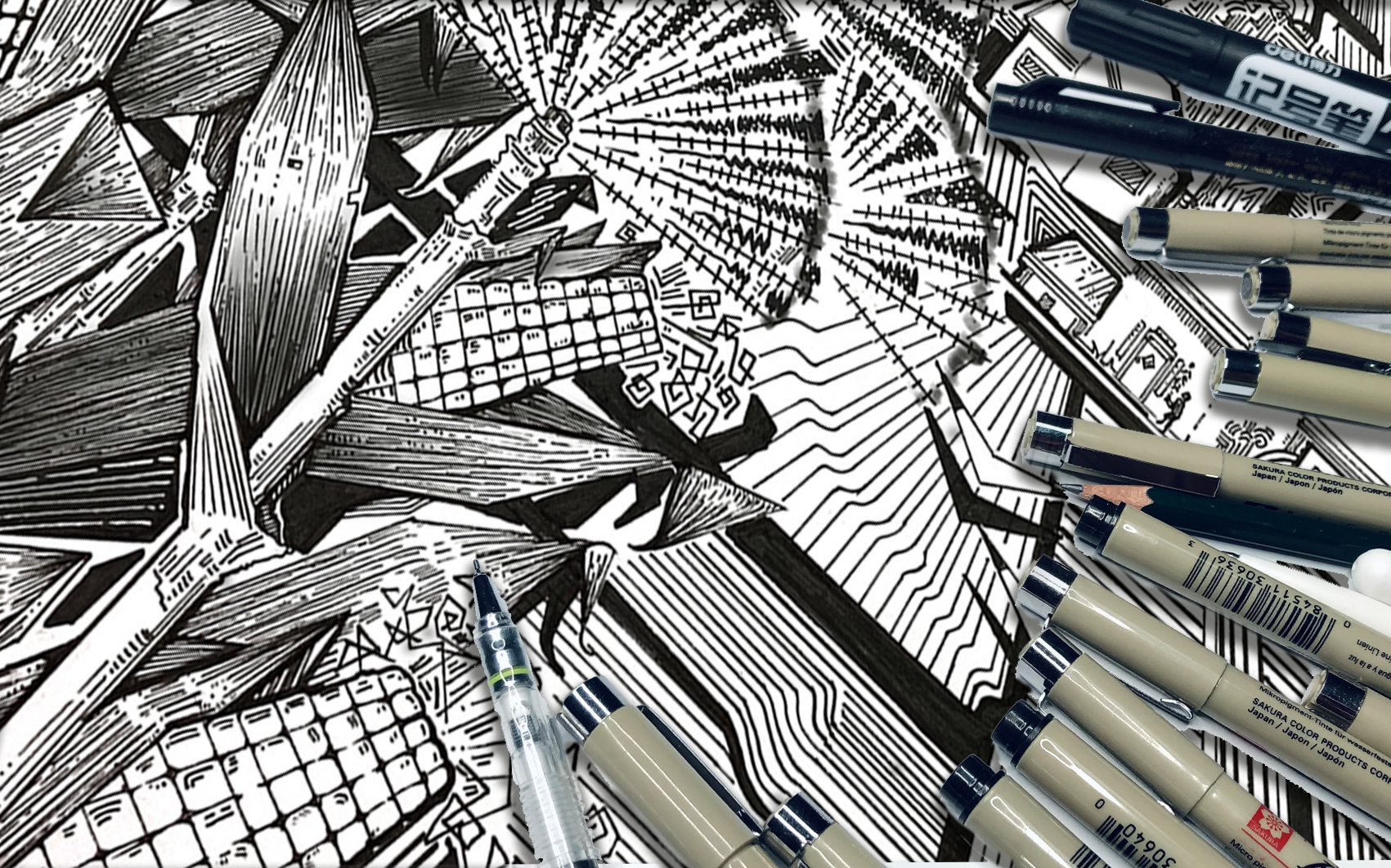 凡是绘原创 视觉传达考研手绘快题 直线装饰画绘制示范《故乡》第1节