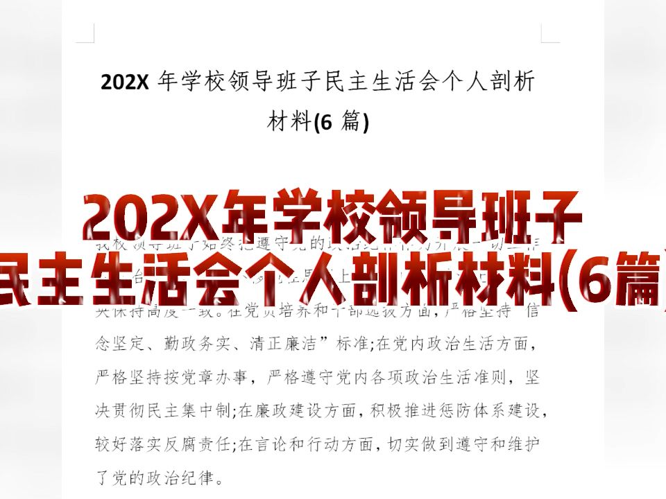 202X年学校领导班子民主生活会个人剖析材料(6篇)