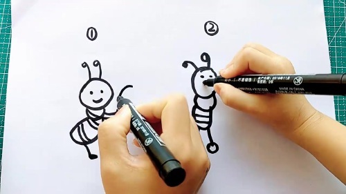 妈妈和妹妹一起画蚂蚁简笔画,创意画,儿童画,亲子画,教师范画