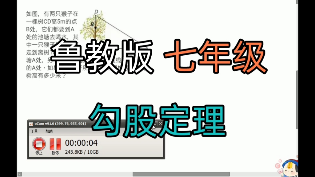 鲁教版七年级 #勾股定理 关键字:有两只猴子在一棵树,其中一只猴子沿...