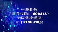 拍卖标的:中路股份(证券代码:600818,证券类别:无限售流通股)合计...