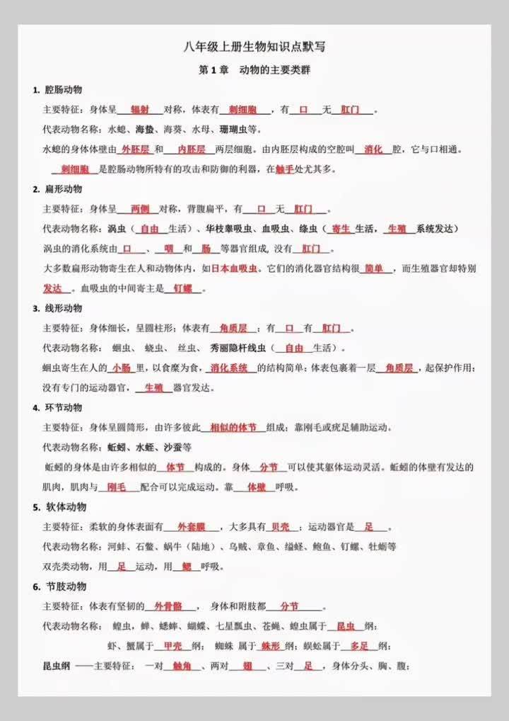 八年级生物上册知识点,你都做多少?