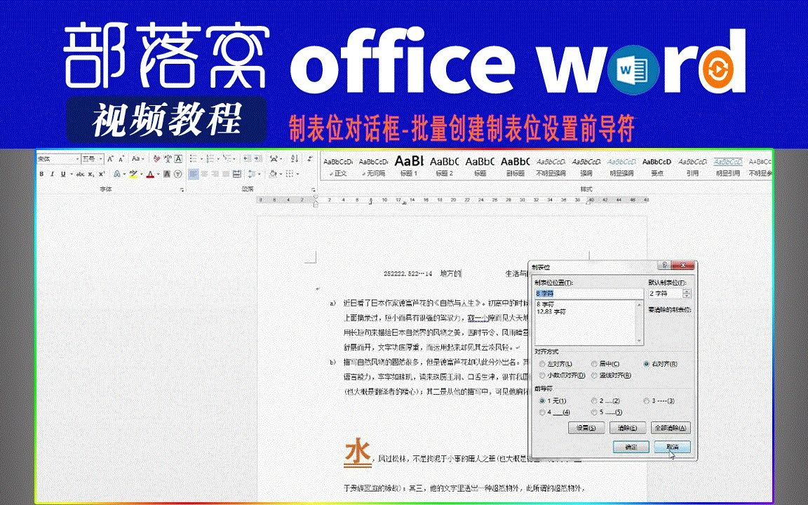 word制表位对话框视频:批量创建制表位设置前导符