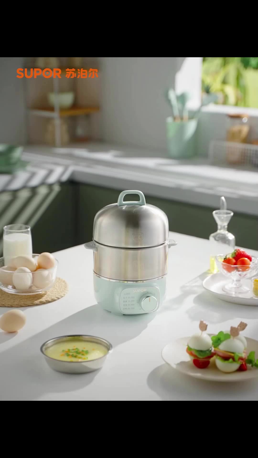 苏泊尔神器煮蛋器小电蒸锅多功能家用双层不锈钢蒸蛋器旋钮可定时#...