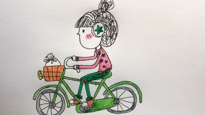 简笔画骑单车的小女孩,小清新感十足,大家一同画起来吧!