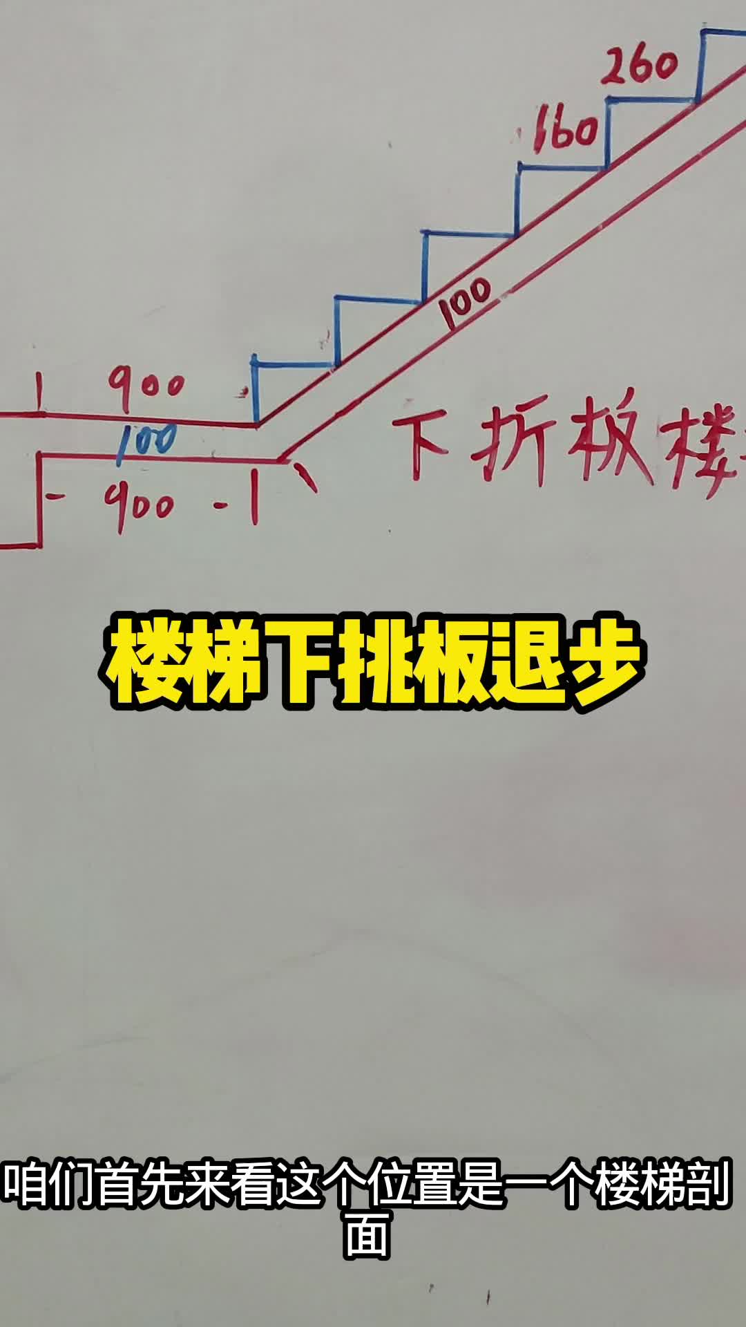 楼梯折板退步计算#零基础学图纸#楼梯折板退步#建筑工地