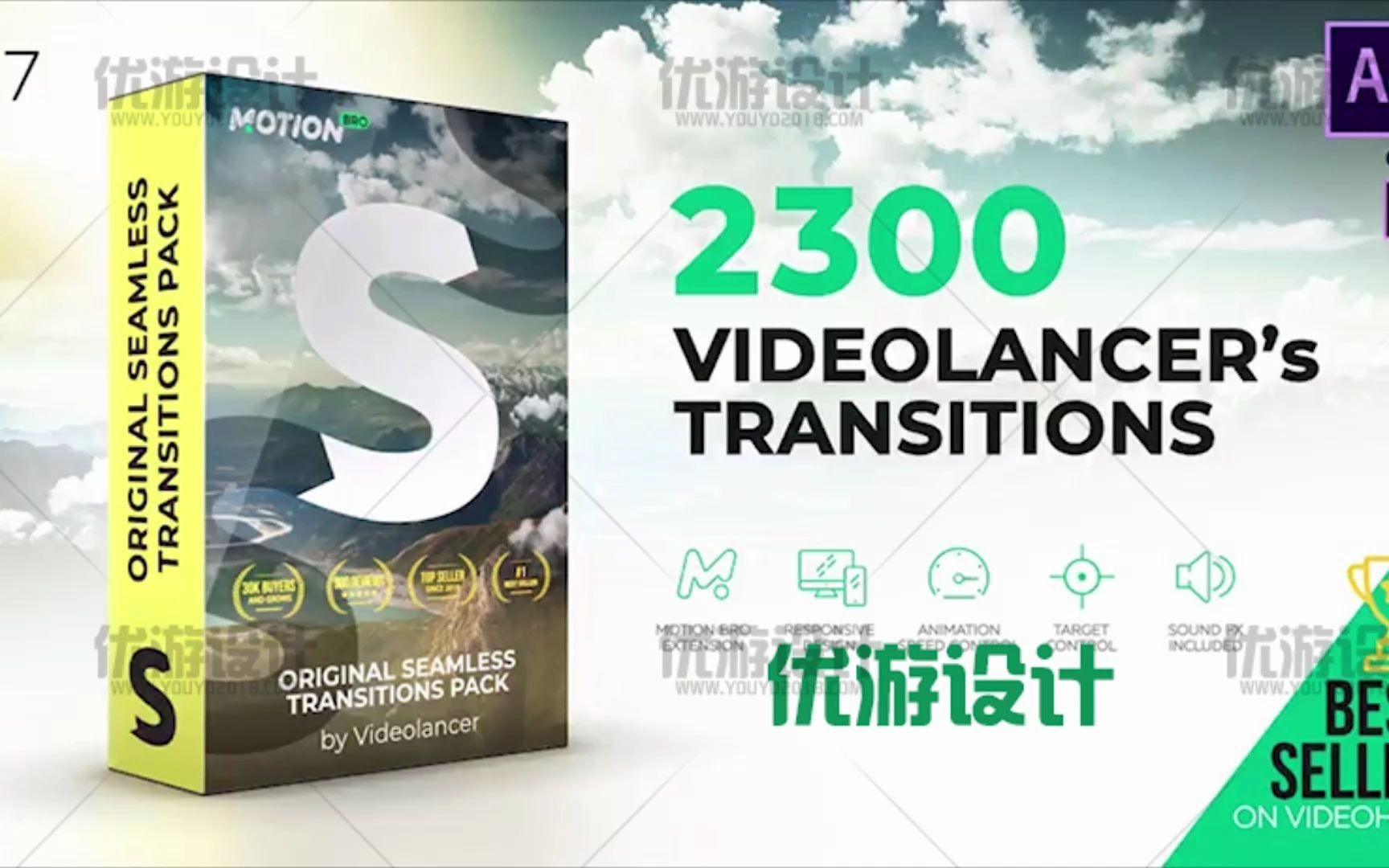 AE扩展:2300个扭曲变形干扰旋转缩放冲击视频无缝转场预设 V7 Win...