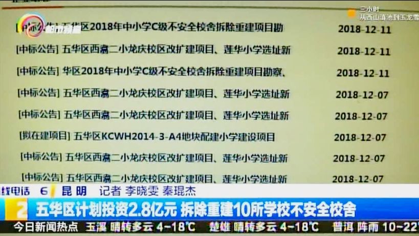 五华区计划投资2.8亿元 拆除重建10所学校不安全校舍