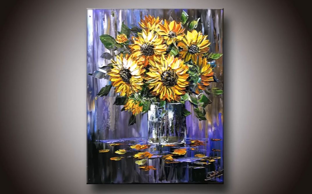 【丙烯画】【绘画教程】【刮刀】How to paint sunflower vase-花瓶里...