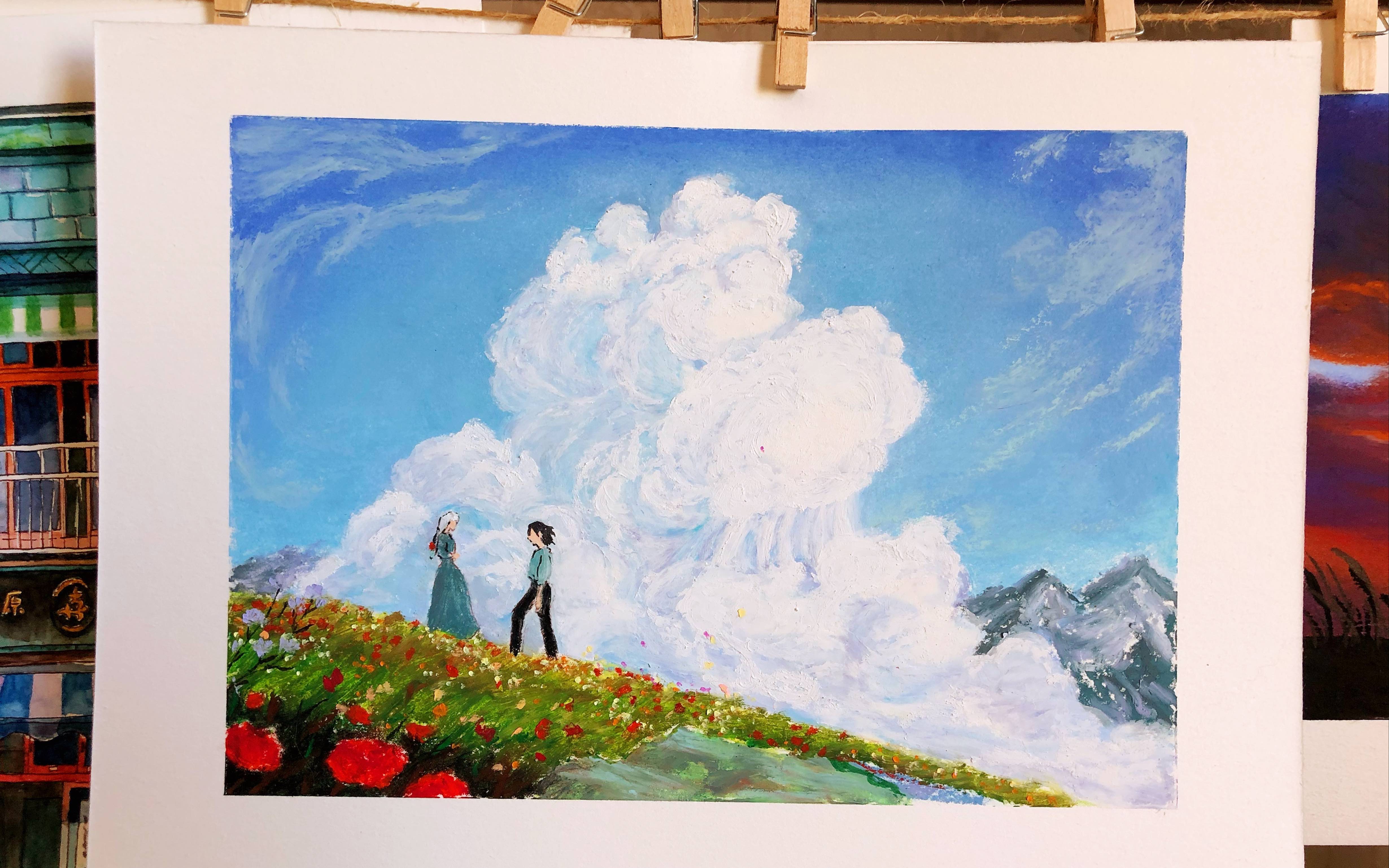 「油画棒手绘」宫崎骏-哈尔的移动城堡(绘画过程)