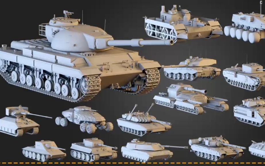 C4D坦克战车装甲车辆3D模型重型坦克装甲车现代坦克高细节白模