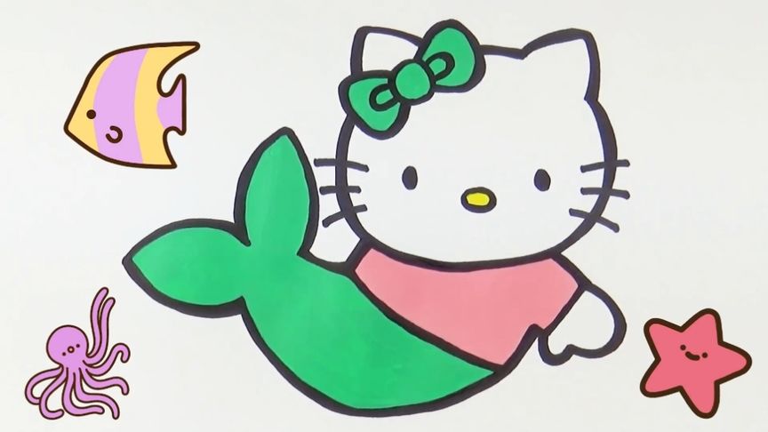 【简笔画】hellokitty版的美人鱼,这样的绘画教程你喜欢嘛